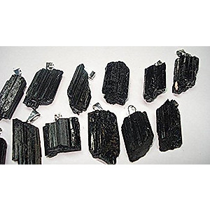 1pc Raw Black Tourmaline Rough Natural Free Form Crystal Healing Gemstone Pendant with Metal Bail Loop