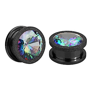 Awinrel 2 Pairs 2G CZ Gems Ear Gauges Plugs Womens Zircon Flesh Tunnels Stainless Steel Stretcher Kits Expander Piercing Jewelry 6mm