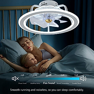 FOSOQIB Low Profile Ceiling Fan with Light and Remote 3-Color Dimmable,3-Speed Reversible Blade Bladeless Ceiling Fan with Light, Ceiling Fans with Lights for Bedroom Kitchen Home Office