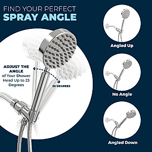 ALL METAL Handheld Shower Head Holder - CHROME - Adjustable Shower Wand Holder with Universal Wall Hook Bracket and Brass Pivot Ball - Hand Held Shower Head Holder - Shower Hose Holder