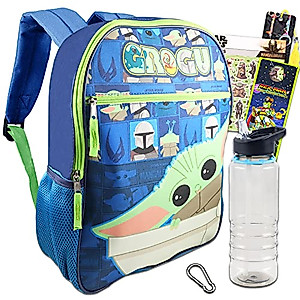 Baby Yoda Store School Supplies Set - Star Wars School Backpack Bundle with 16'' Backpack Plus Water Pouch, Mandalorian Decal, Bookmark, and More (Baby Yoda Backpack)