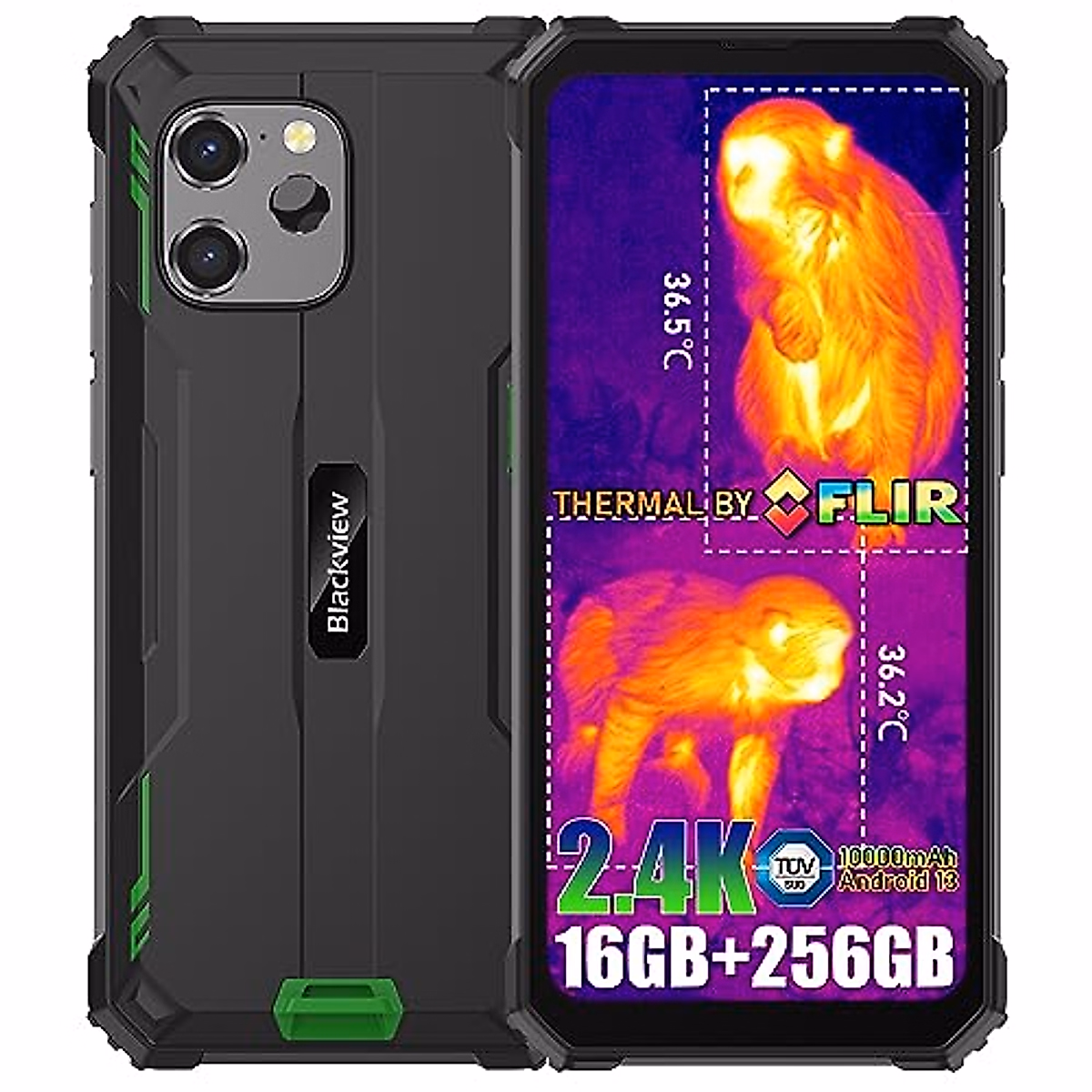Blackview BV8900 Rugged Smartphone 2023, Thermal Camera Android 13 Phone, 16GB 256GB 1TB TF, Helio P90, 6.5-inch 2.4K FHD+ Display, 10000mAh 33W Fast Charge, 64MP Anti-Shake Camera Rugged Phone, NFC