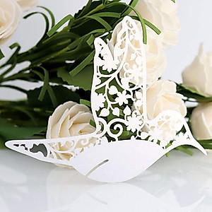 GOTOTOP 50Pcs Bird Shape Wedding Hollow Cup Card Name Place Cards Personalized Table Name Reception Decor Wedding Guest Cards for Wine Glass Banquets Table Decoration White