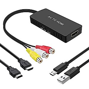 RuiPuo RCA to HDMI Converter, AV to HDMI Adapter, Composite to HDMI Adapter Support 1080P, PAL/ NTSC Compatible with WII/WII U/PS one/PS2/PS3/STB/Xbox/VHS/VCR/Blue-Ray DVD ect.