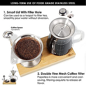 Aquach Pour Over Coffee Maker Set with Extra Large Coffee Dripper, 28 oz Glass Carafe, Stainlesss Steel Coffee Scoop and Bamboo Storage Tray, Unique Set for Home or Office