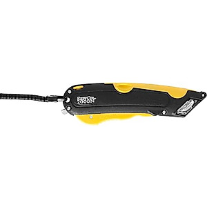 Easycut Box Cutter, extra tape cutter at back, dual side edge guide, 3 blade depth setting, 2 blades and holster - 2000N Yellow Color Knife Easy Cut