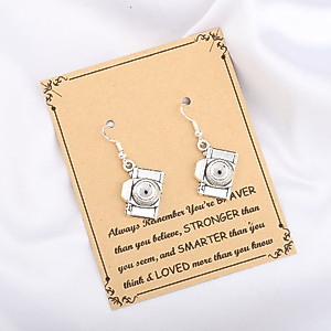 FUSTMW Photographer Gift Camera Infinity Love Charm Y Necklace Travel Jewelry Photography Gifts (Camera earring)