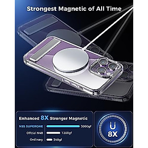 SUPERONE Crystal Clear Mag Safe Case for iPhone 14 Pro Max with Stand, [Magnetic Strength Enhanced] [Anti-Yellowing] [Military Grade Protection] Shockproof Slim Phone Case 6.7 inch