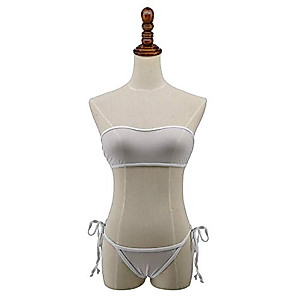 SHERRYLO See Through Bikini Sheer Bikinis Bandeau Top Mini Brazil Thong Bottom Micro Mesh Swimsuits White