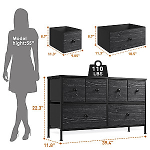 EnHomee Dresser for Bedroom with 6 Drawers, Wide Dressers & Chests of Drawers, Fabric Dresser, TV Stand for Bedroom, Closet, Hallway, Black Wood Grain Print