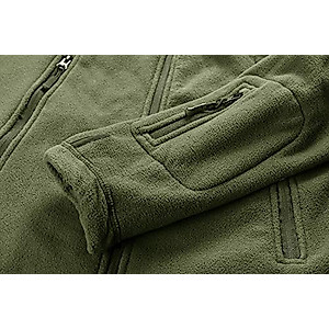 CRYSULLY Men's Tactical Front Zip Fleece Lining Hunting Mountaineering Jacket Windbreaker Coat Army Green