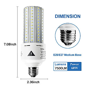 ZP 2 Pack Led Light Bulb 500W Equivalent 7500 Lumen 5000K E26/E27 Medium Base 60W led Bulb for Outdoor Indoor Lamp Area Garage Warehouse Workshop Street Backyard New Upgrade 2 Count (Pack of 1)