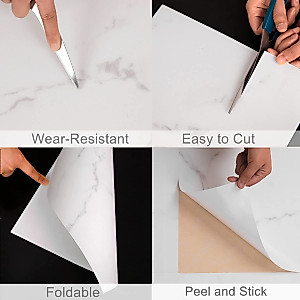 10 PCS Peel and Stick Floor Tile White and Grey Marble Look Self Adhesive Vinyl Flooring 12 x 12 inch Waterproof and Durable Floor Tile Removable Flooring Tiles for Rentals Bathroom Kitchen