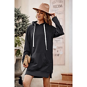 PRETTYGARDEN Women's Casual Pullover Sweatshirt Long Sleeve Split Hem Hoodie Dress with Kangaroo Pocket (Dark Grey,Small)