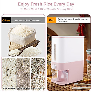 Rubtlamp 20 Lbs Pink Rice Dispenser, Plastic Food Storage Container, Large Rice Storage Container with Lid, Moisture Proof Household Cereal Dispenser Bucket, Sealed Grain Container Storage for Kitchen
