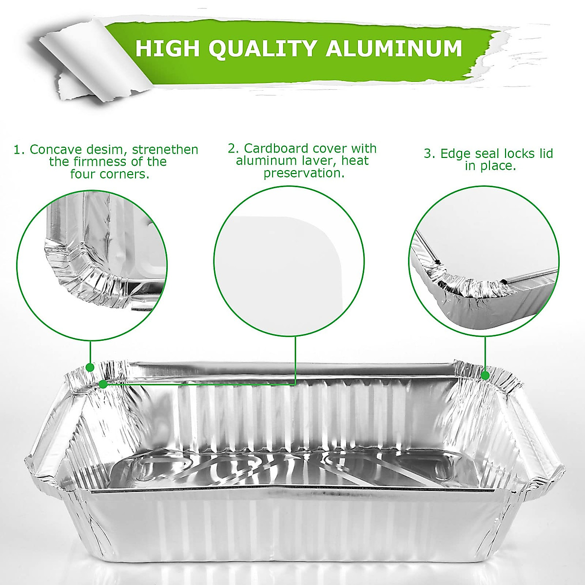 CYEAH 50 Packs Aluminum Foil Pans with Lids 8 x 6 Inch Disposable Foil Pans, 2.25lb Capacity Foil Food Containers with Lids,Disposable Cookware Tin Pans for Baking, Cooking, Heating and Takeout