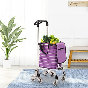 FLYHERO Folding Shopping Cart Light Pull Cart Large Capacity Shop Cart for Groceries, Laundry, Pantry, Garage Aluminum Stainless Steel Home Pull Cart