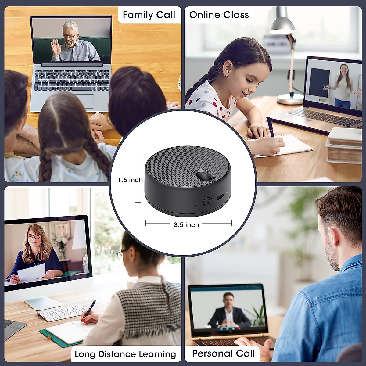 KIXAR USB Computer Speaker with Microphone, Laptop Speaker with Mic, Hand Free Enhanced Voice Pick up, Compatible with Zoom for Personal Call and Home Office Meeting