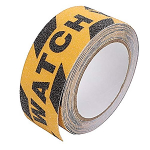 Watch Your Step Floor Signs, Heavy Duty Anti-Slip Safety Roll Grip Strip Non-Slip Traction Step Tape, 2 X 16.4' Anti Slip Tape Stickers, Abrasive Adhesive for Stairs, Safety, Tread Step, Indoor