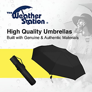 Weather Station Mini Manual Rain Umbrella, Windproof, Lightweight and Packable for Travel, Full 42 Inch Arc, Black