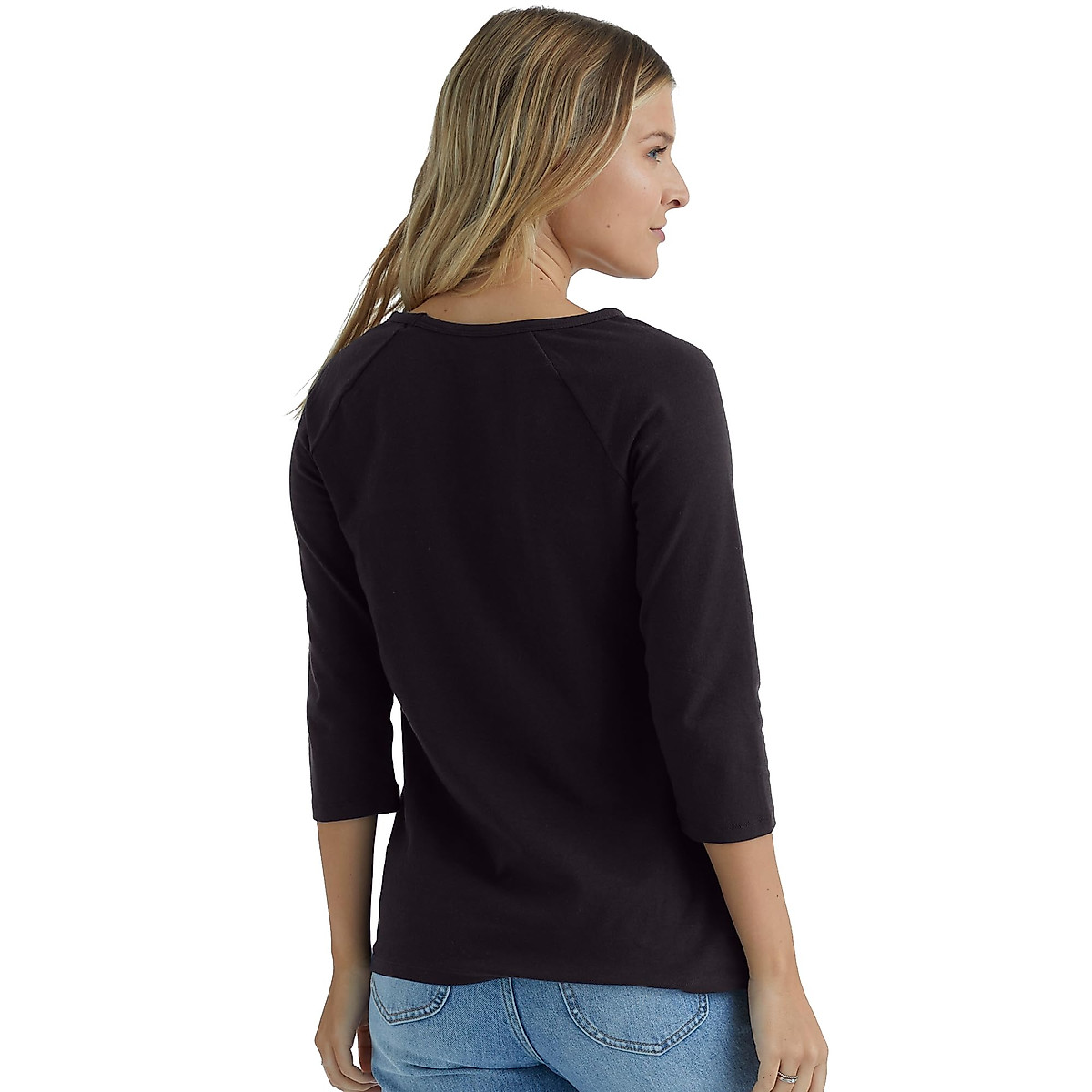 Hanes womens Stretch Cotton Raglan Sleeve Tee Shirt, Black, XX-Large US