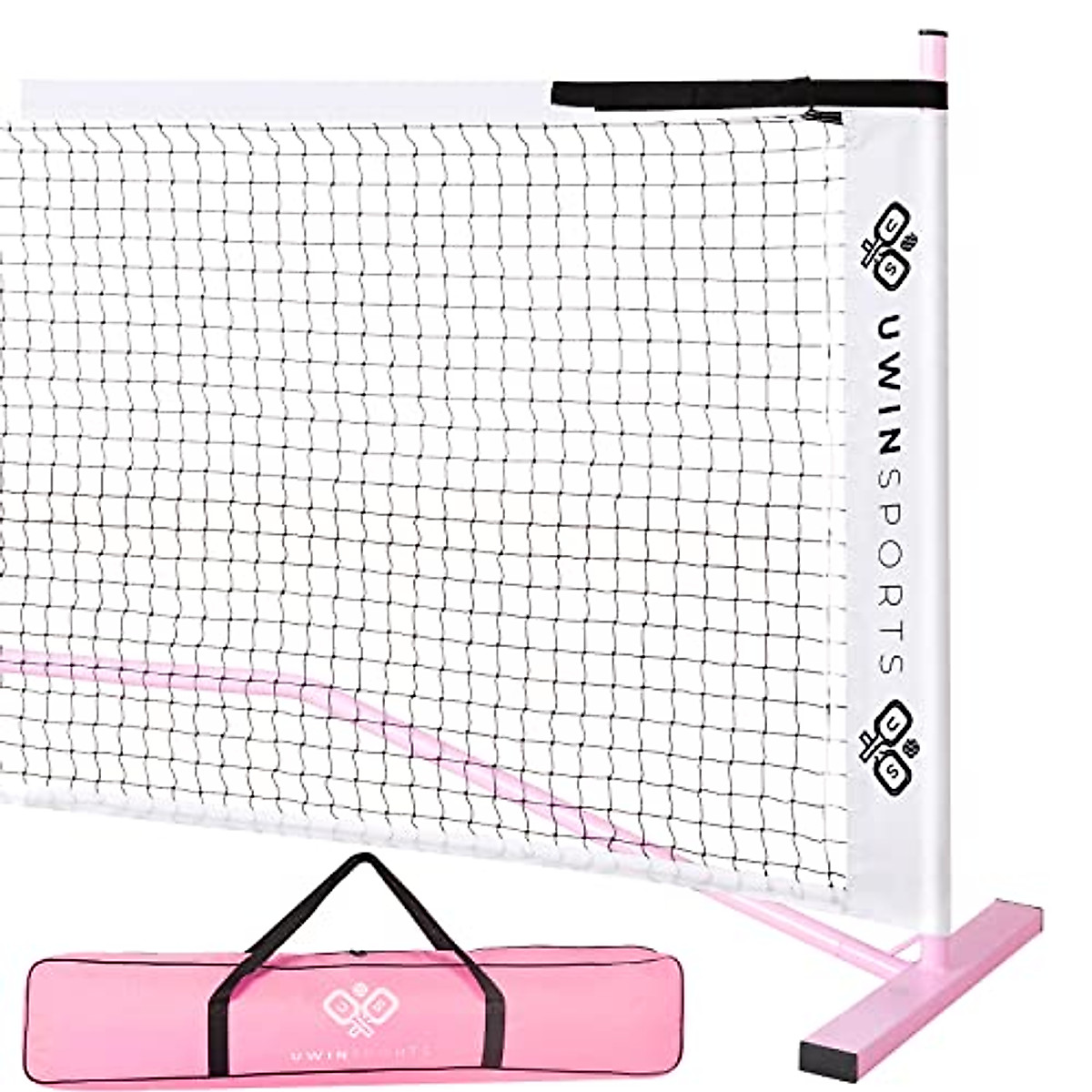Uwin Sports Portable Pickleball Net System, Regulation Size, Pink, Polyethylene (PE) Net, Metal Frame, Carrying Bag