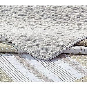 SLPR Silent Reverie 3-Piece Queen Comforter Set (Rustic Quilt with 2 Shams): Lightweight Quilted Bedding, Farmhouse Bed Set Queen Size, White and Tan Country Style Printed Coverlet