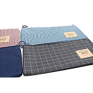 Canvas Pencil Holder 4 Pack Stripe Navy Pencil Case Colored Pencil Holder Organizer Plaid Cosmetic Makeup Bag Zipper Pouch for Kids Adults Girls Boys(Multicolor)
