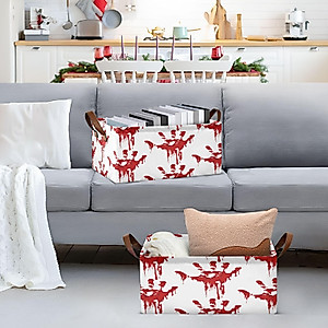 Exnundod Bloody Handprint Horror Storage Bins Spooky Halloween Stroage Basket with Metal Frames Collapsible Storage Bin with Handles Organizing Closet Blanket Toys, 1PC