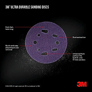 3M Ultra Durable 5 inch Power Sanding Discs, Universal Hole, 80 Grit, 10/Pack