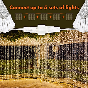 Twinkle Star 300 LED Window Curtain String Light for Christmas Wedding Party Home Garden Bedroom Outdoor Indoor Wall Decorations (Warm White)