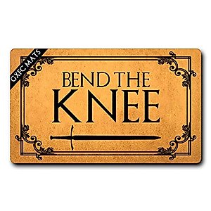 GXFC Welcome Mat with Rubber Back Bend The Knee Humorous Quote Door Rugs Game of Thrones Funny Doormat for Entrance Way Monogram Mats for Front Door Mat No Slip Kitchen Rugs and Mats 30"(L) x 18"(W)