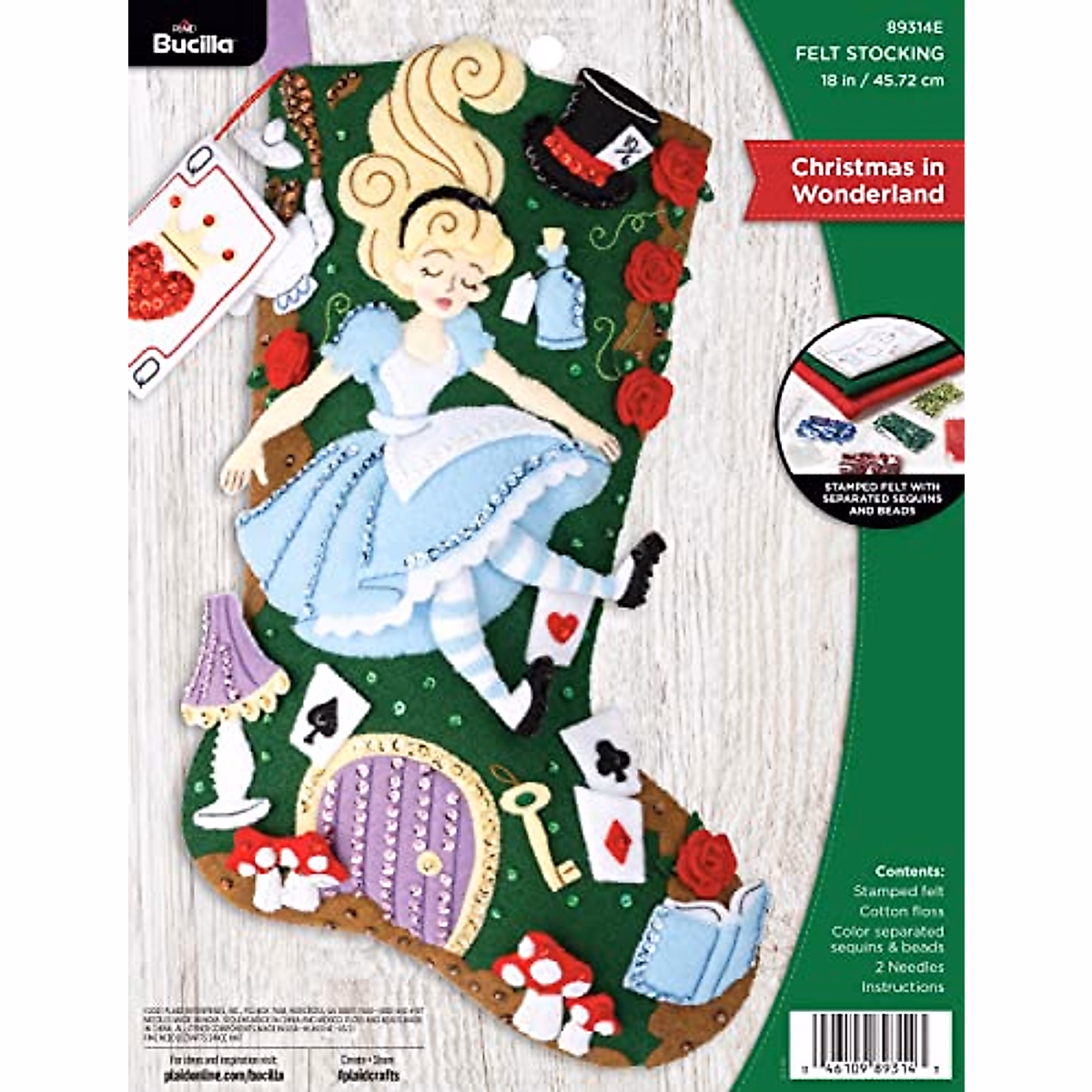 Bucilla Felt Applique 18" Stocking Making Kit, Christmas in Wonderland, Perfect for DIY Arts and Crafts, 89314E