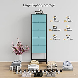 CubiCubi Dresser for Bedroom, Tall Dresser with 5 Drawers Oxford Fabric Dresser, Storage Tower Organizer for Closet, Hallway, Living Room, College Dorm, Steel Frame, Wood Top, Tiffany Blue
