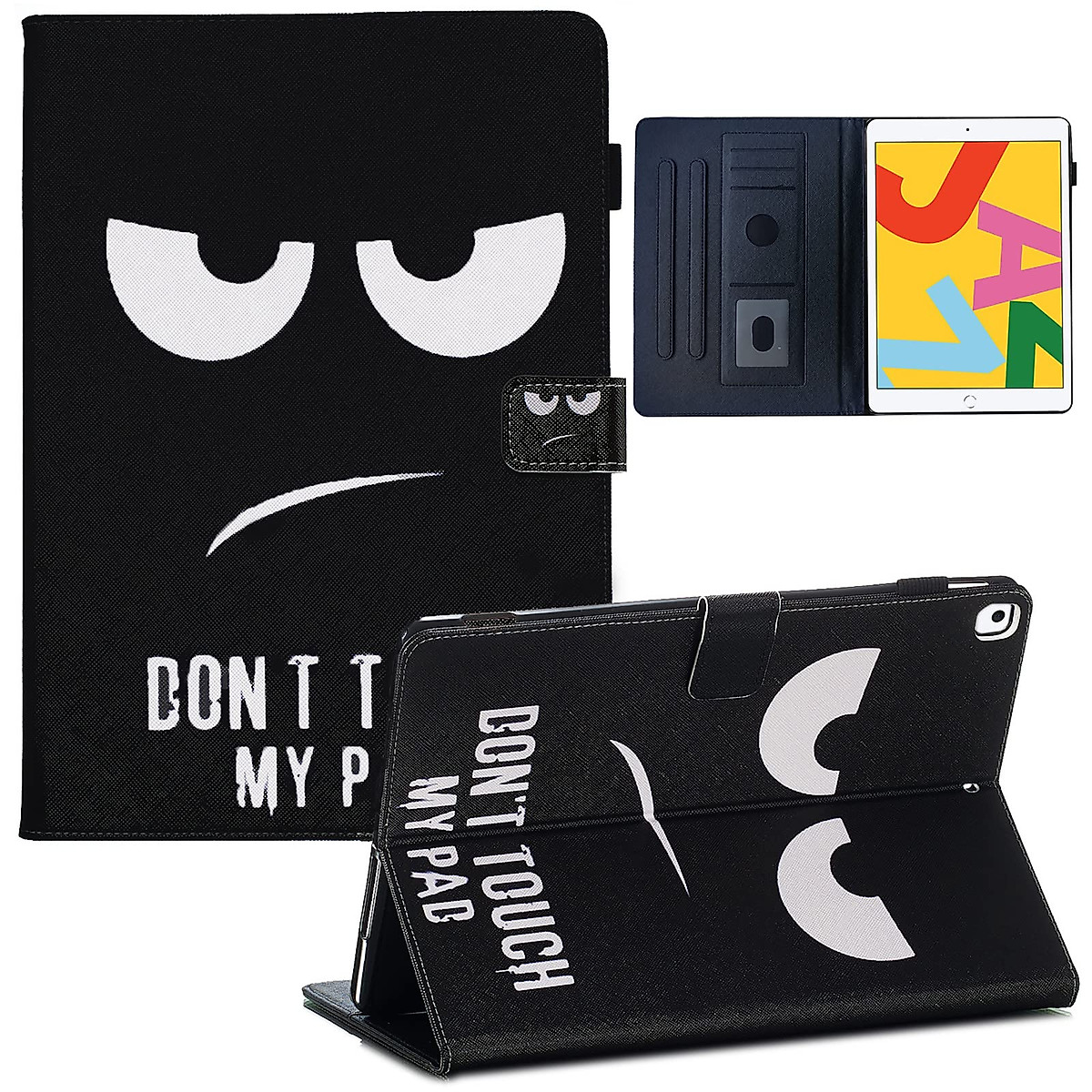 Billionn Case for iPad 9/8/7 (10.2-Inch, 2021/2020/2019 Model, 9th/8th/7th Generation), with Auto Sleep/Wake and Screen Protector, Premium PU Leather Smart Cover, Don't Touch My PAD