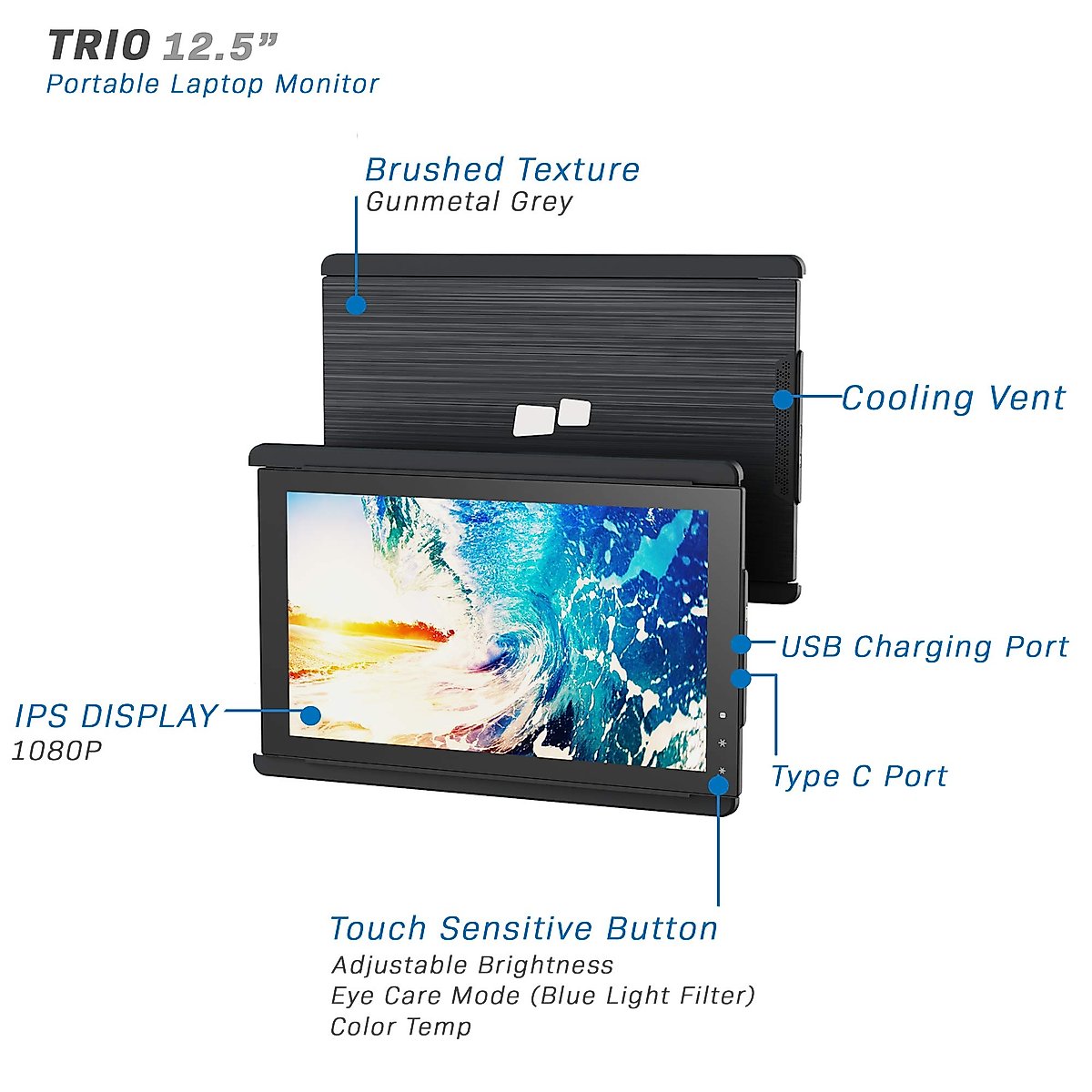 Mobile Pixels Trio Portable Monitor for Laptops, 12.5'' Full HD IPS Screens, USB C/USB A Dual or Triple Displays,Windows/OS/Android/Nintendo Switch (One Monitor Only) (Renewed)