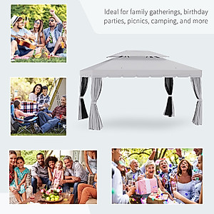 Outsunny 10' x 13' Patio Gazebo, Outdoor Gazebo Canopy Shelter with Netting and Curtains, Aluminum Frame for Garden, Lawn, Backyard and Deck, Light Gray