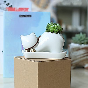 YONGYAN Cartoon Cat Flower Pot Statue Decoration Ceramics Garden Planters Containers Pot Bookshelf Office Desktop Decor