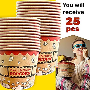 CUSINIUM [85 oz] 25-pack Kraft Popcorn Buckets - Large Popcorn Tubs