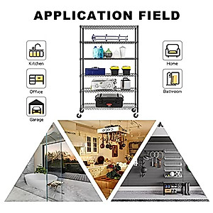 Storage shelves, 6-Tier Wire Shelving Unit NSF Certified Storage Rack 18"D x 48"W x 78"H 6000Lbs Capacity Adjustable Layer Heavy Duty Metal Rack Steel with Casters for Kitchen Garage Pantry Black