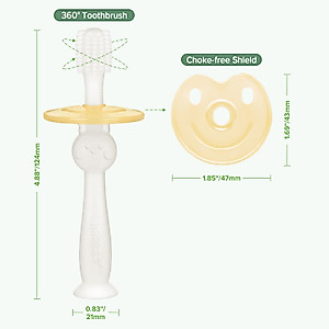 haakaa 360° Baby Toothbrush with Suction Base - Gentle Cleaning for Infant Self-Brushing Training, Food-Grade Silicone, Adjustable Safety Shield - Translucent (1 Piece)