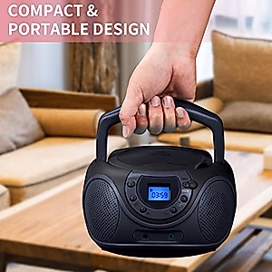 hPlay Gummy P16 Portable CD Player Boombox AM FM Digital Tuning Radio, Aux Line-in, Headphone Jack, Foldable Carrying Handle (Space Grey)