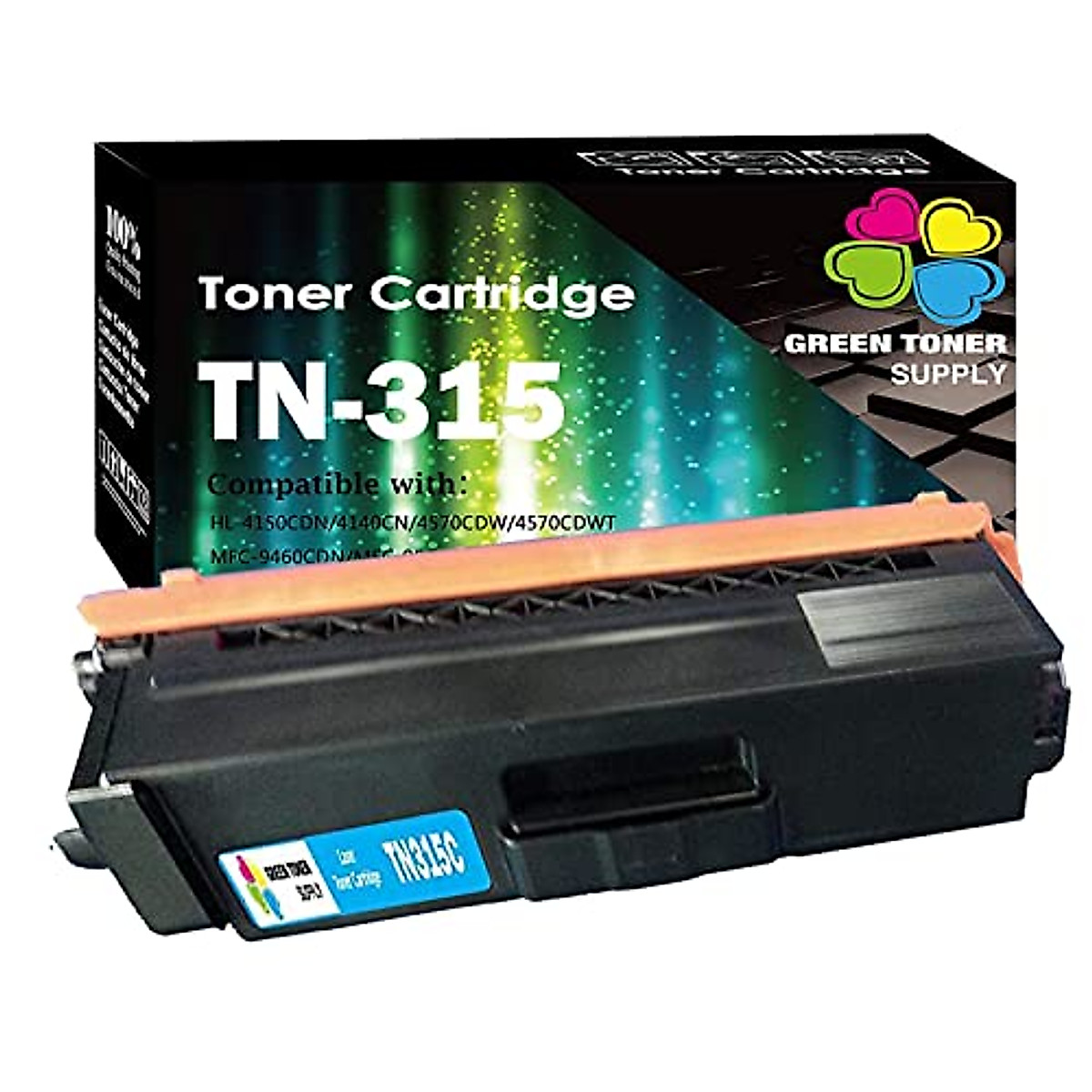 Green Toner Supply (1xCyan) Compatible TN-315 TN315 Toner Cartridge TN310 1-Pack Used for Brother HL-4150CDN HL-4570CDW HL-4570CDWT MFC-9460CDN MFC-9560CDW MFC-9970CDW Printer