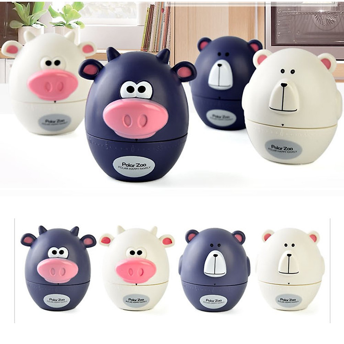 Golandstar Cute Cartoon Cow or Bear Timers 60 Minutes Mechanical Kitchen Cooking Timer Clock Loud Alarm Counters Mini Size Manual Timer (White Bear)