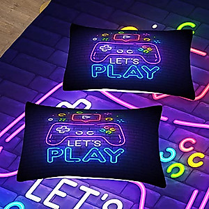 NINENINE Gaming Fitted Sheet Twin Size,Gaming Bedsheets for Boys Teens Kids,Gamepad Video Games Bedding Set with 1 Fitted Sheet and 1 Pillow Case