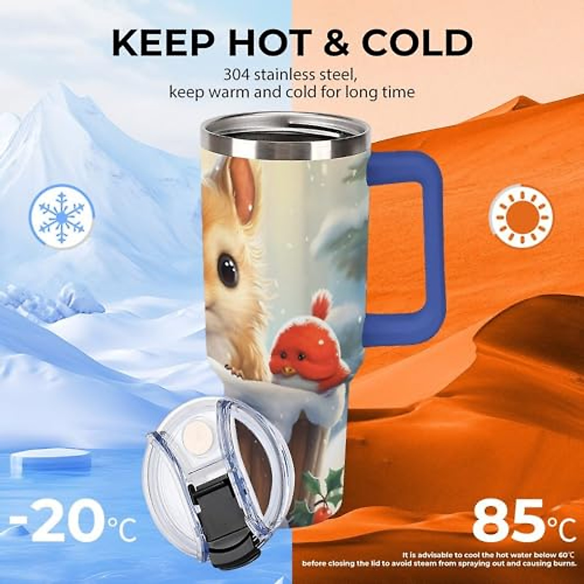 Squirrel 40 Oz Car Cup Stainless Steel Travel Mug Leak-Proof Insulated Tumbler with Handle Deep Blue-style