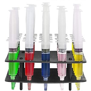 EZ-Inject 25 Pack (1.5oz) Jello Shot Syringes Combo with Tray/Racking Stand - 100% Safe & Reusable Plastic Syringes for Jello Shots - Medium Syringe Shots Holiday & Halloween Party Supplies for Adults