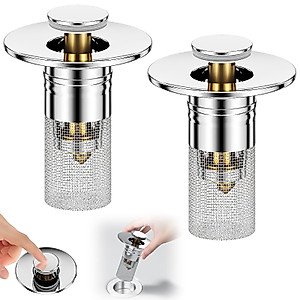 Vodolo 3 in 1 Sink Drain Strainer with Hair Catcher,1PCS Stainless Steel Popup Sink Stopper with Basket for Bathroom Kitchen Shower,Pop-up Bounce Core Floor Basin Drain Filter,Replacement Sink Plug