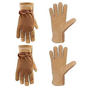 HLDD HANDLANDY Womens Leather Work Gloves, 2 Pairs Cowhide Gardening Gloves Breathable Utility Work Gloves for Driver, Mechanics, Construction, Yardwork (Small, Brown)…