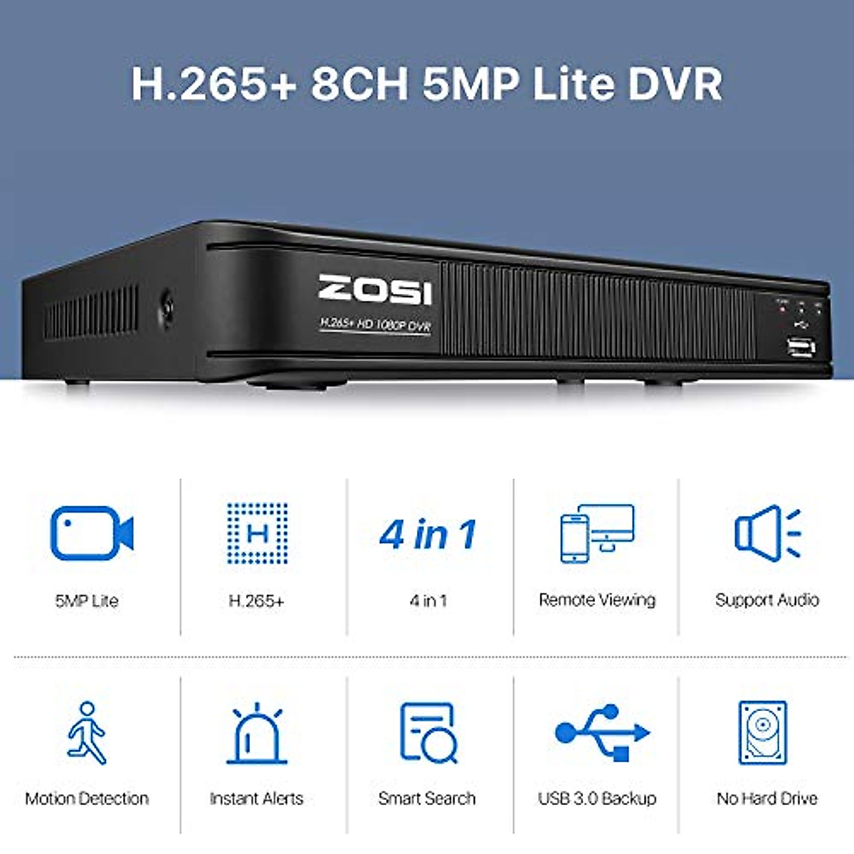 ZOSI H.265+1080p Home Security Camera System,8 Channel 5MP-Lite CCTV DVR with 4 x 1920TVL Weatherproof Surveillance Bullet Camera Outdoor/Indoor with 80ft Night Vision,Remote Access, Motion Alerts